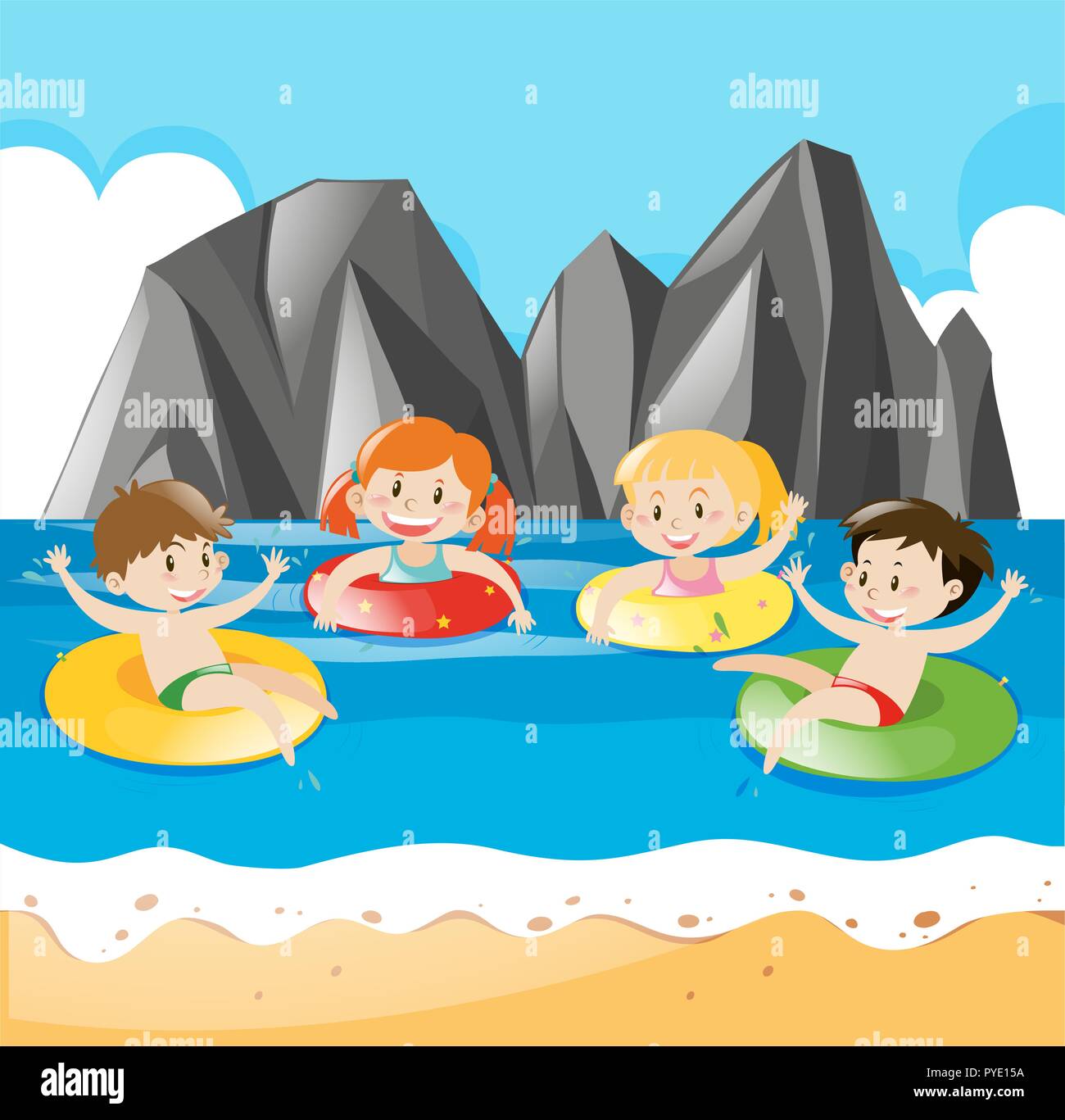 Four kids swimming in the ocean illustration Stock Vector Image & Art ... Four kids swimming in the ocean illustration Stock Vector Image & Art ...