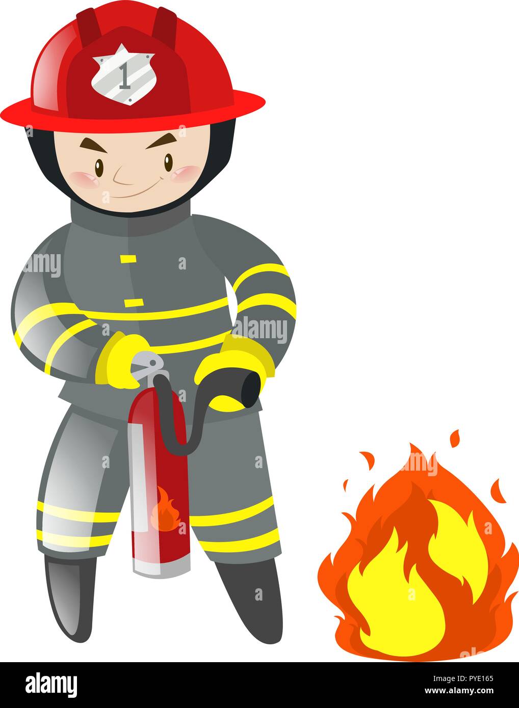 Fire fighter with extinguisher illustration Stock Vector Image & Art ...