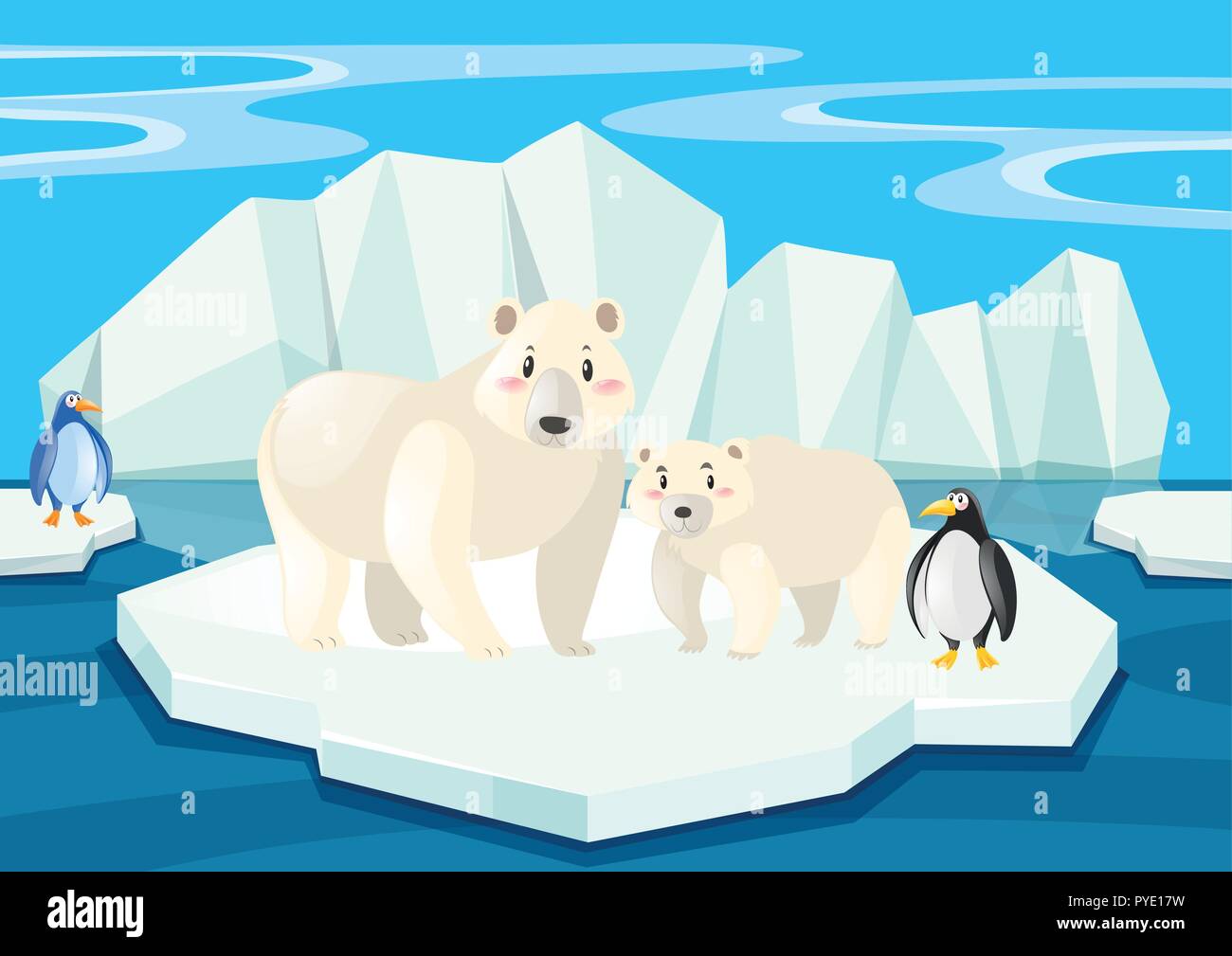 Polar bears and penguins on ice illustration Stock Vector Image & Art ...