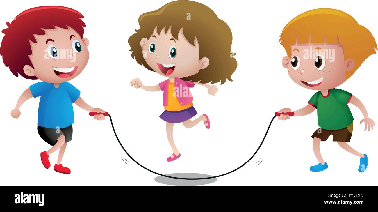 Three kids playing jump rope illustration Stock Vector Image & Art - Alamy