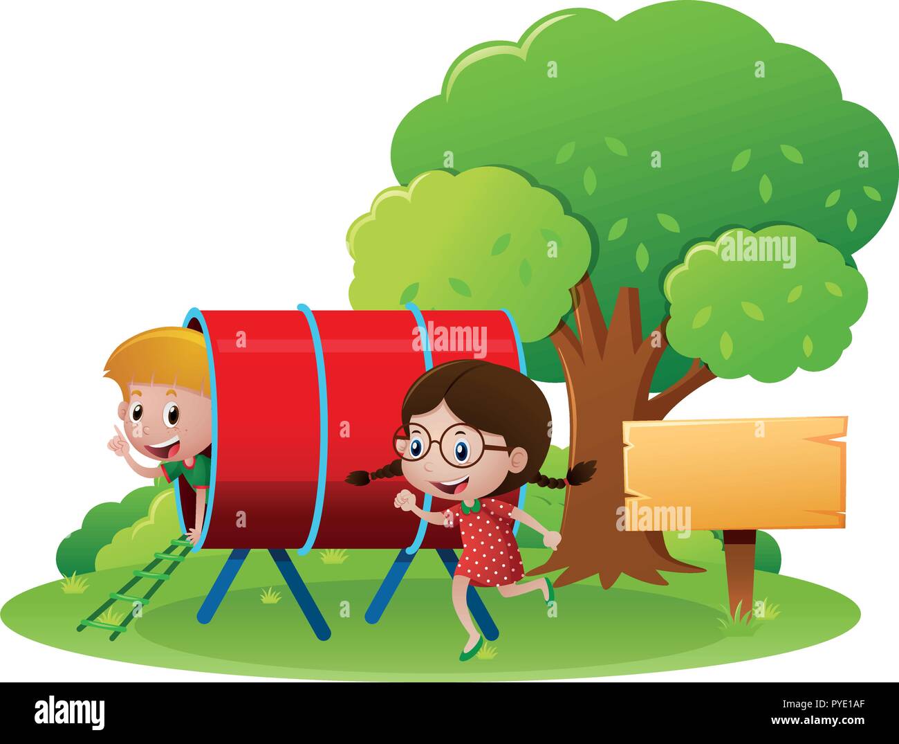 Two kids playing in the playground illustration Stock Vector Image ...