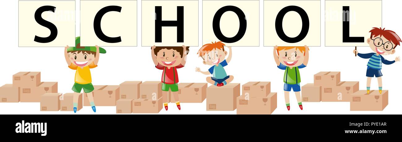 Many kids holding sign say school illustration Stock Vector Image & Art ...