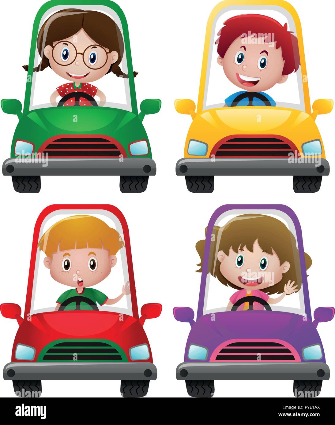 Kids driving in four different car illustration Stock Vector Image ...