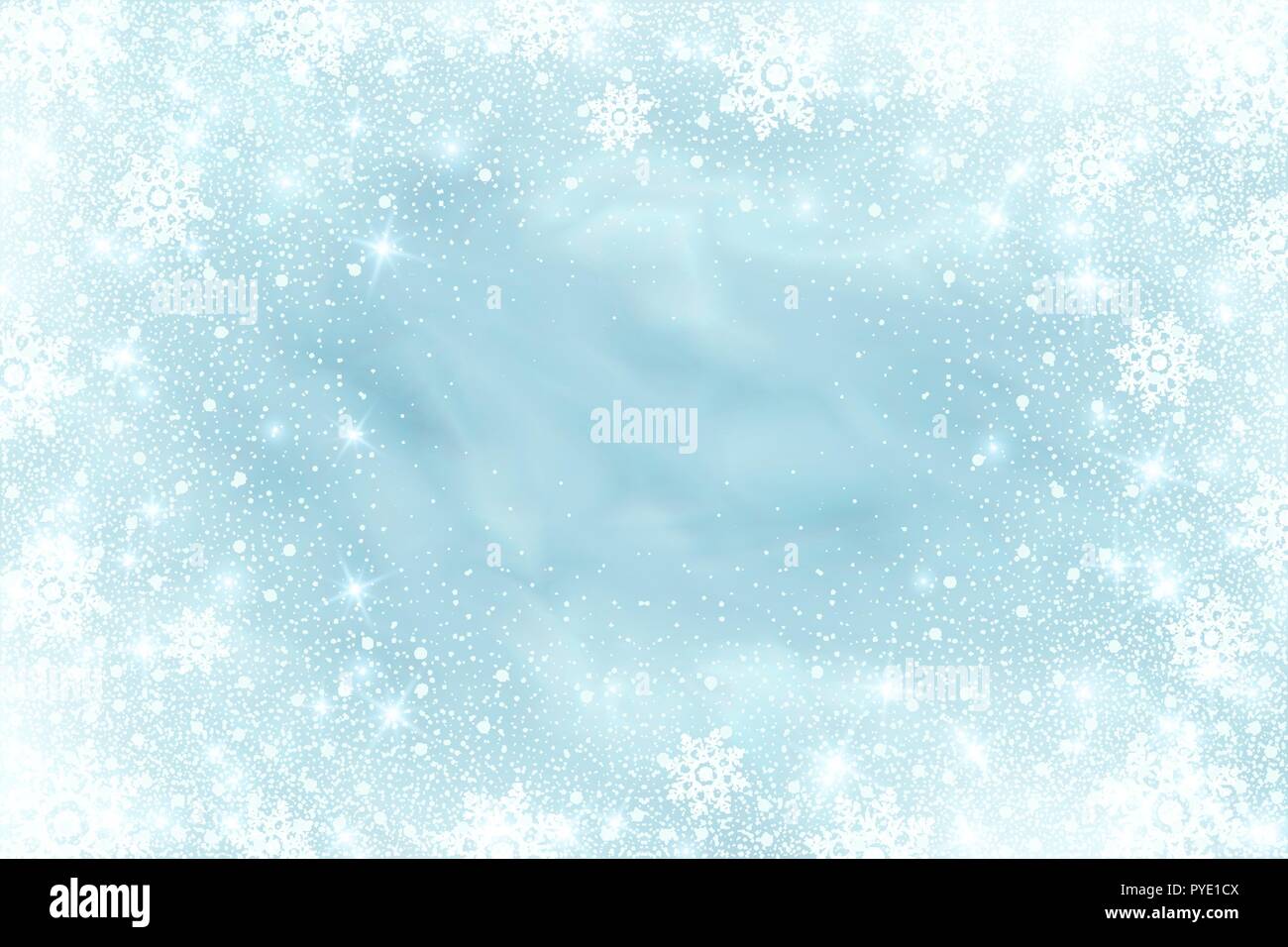 Snow frost Effect . Abstract bright white shimmer lights and snowflakes ...