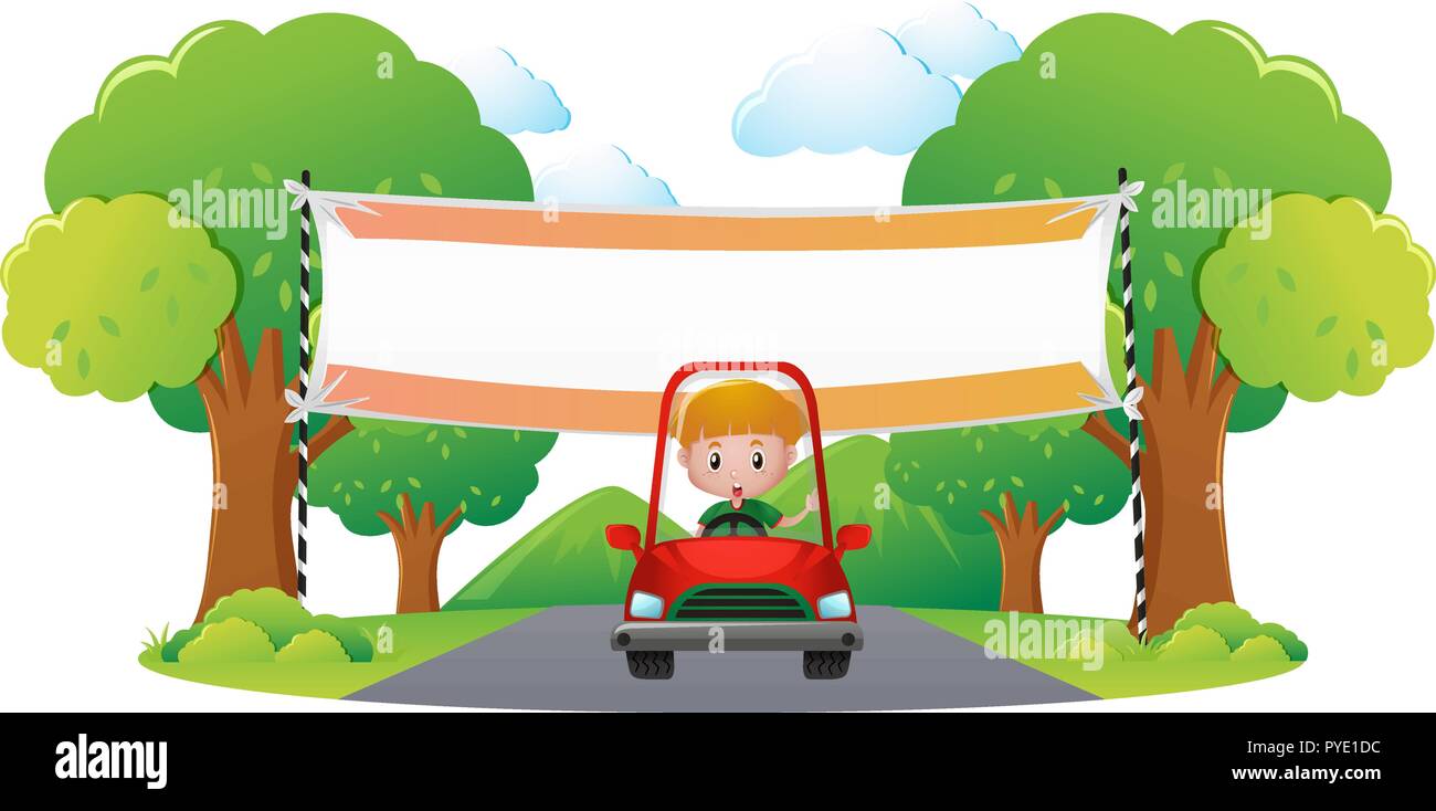 Boy driving red car on the road illustration Stock Vector Image & Art ...