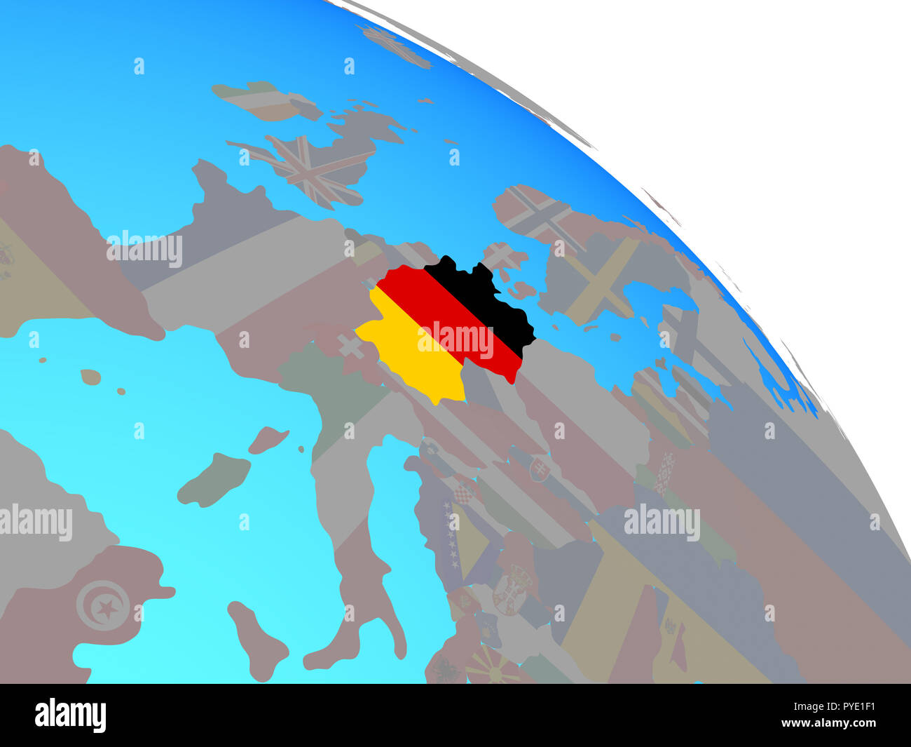 Germany with national flag on simple blue political globe. 3D ...