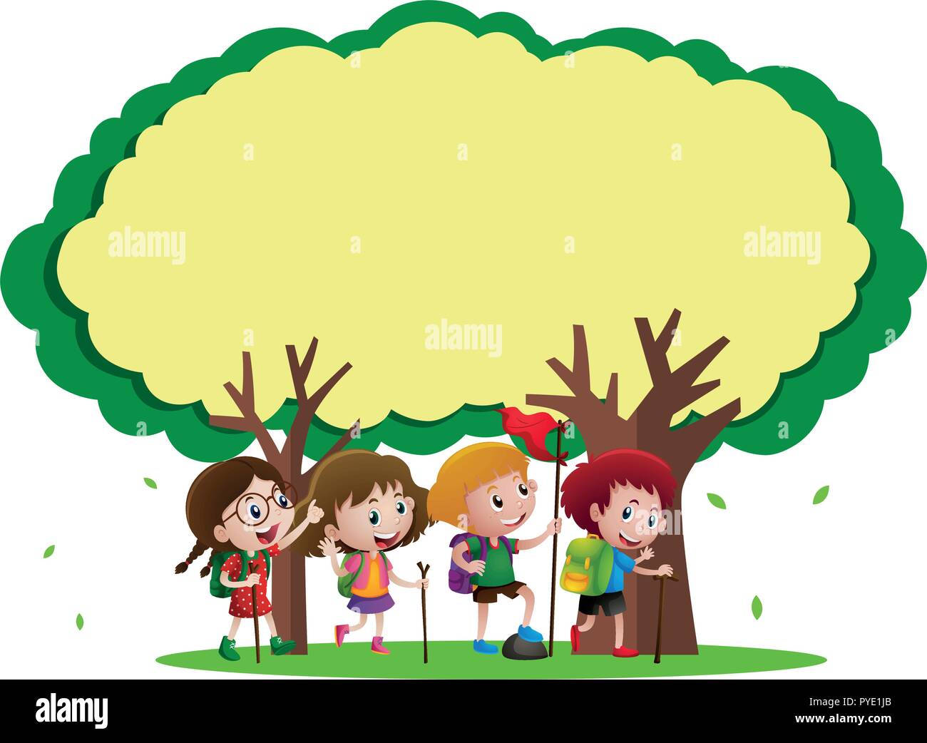 Border template with kids hiking in the woods illustration Stock Vector ...