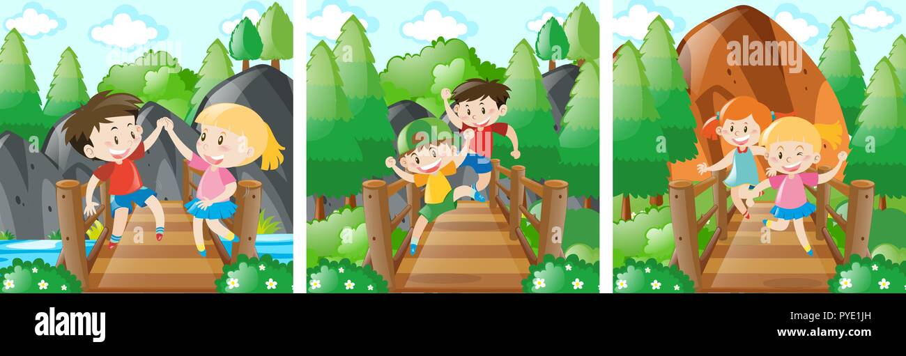 Scenes with kids on the bridge illustration Stock Vector Image & Art ...