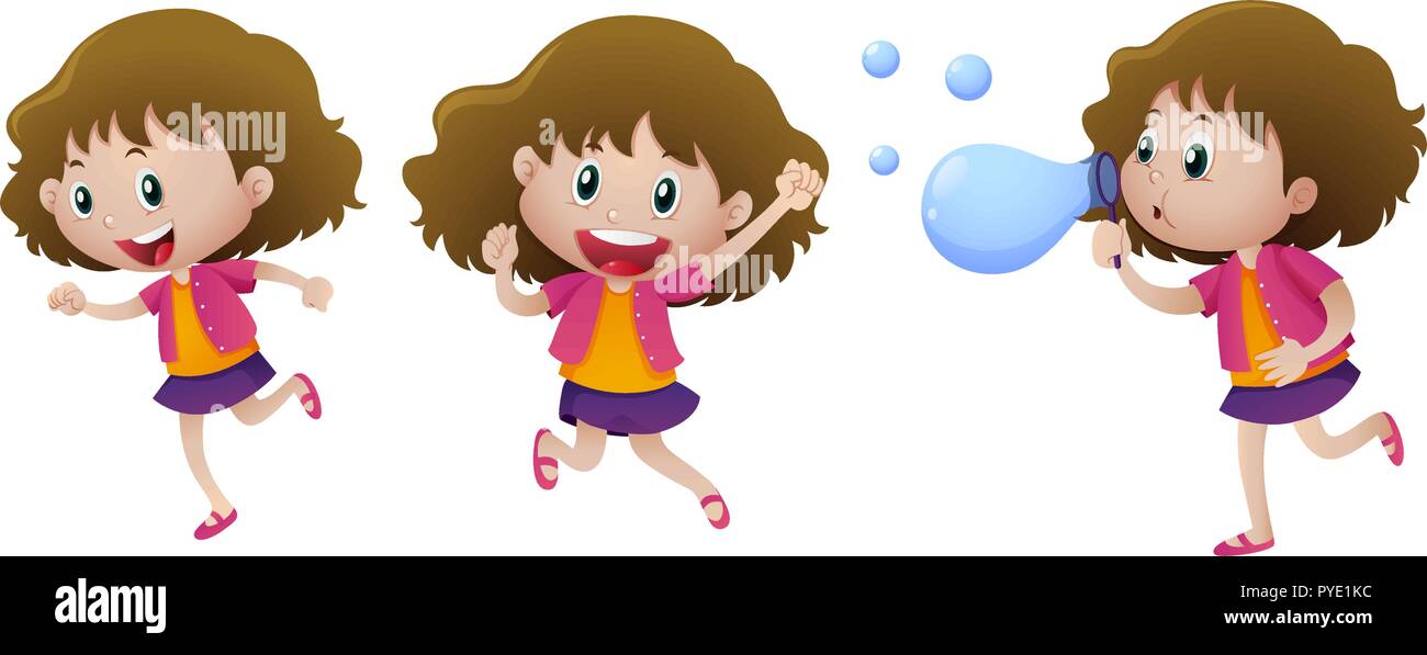 Happy girl in three actions illustration Stock Vector Image & Art - Alamy