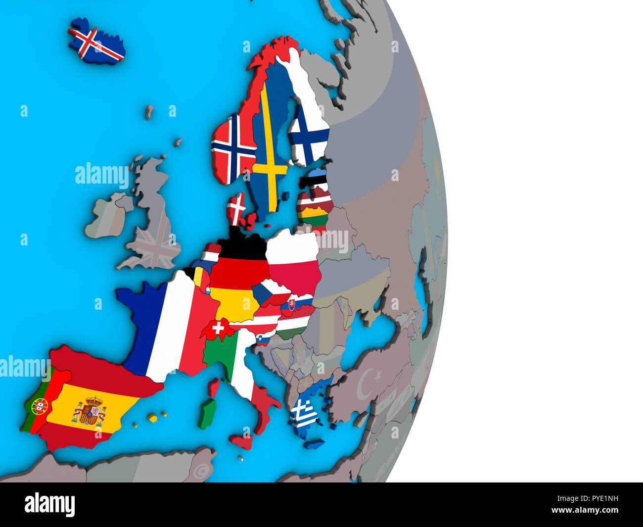 Schengen Area members with embedded national flags on simple political ...
