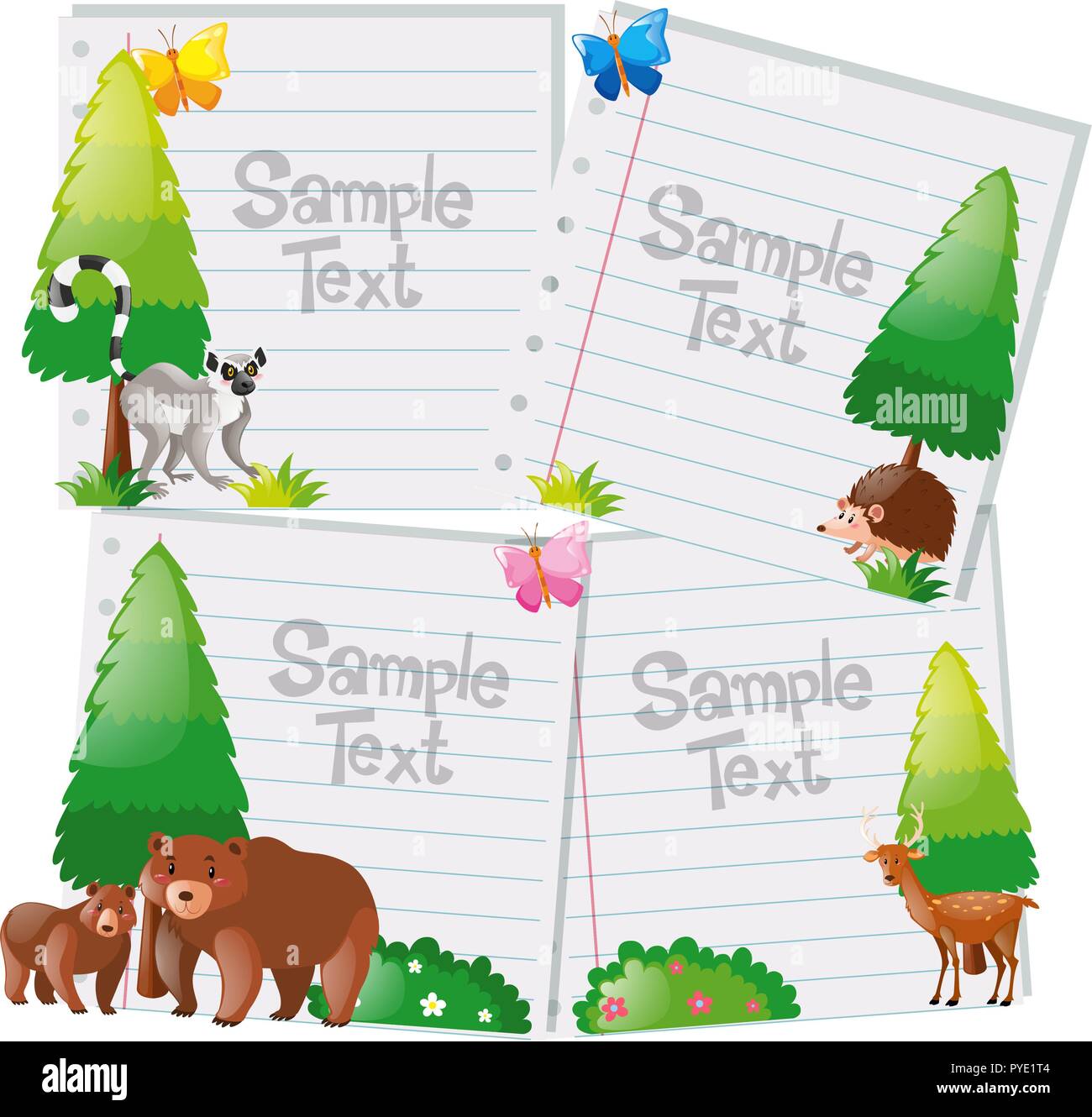 Paper template with wild animals in background illustration Stock ...