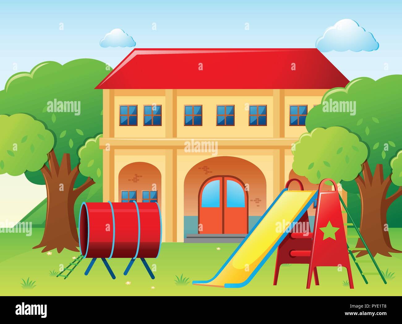 House with playground in the yard illustration Stock Vector Image & Art ...
