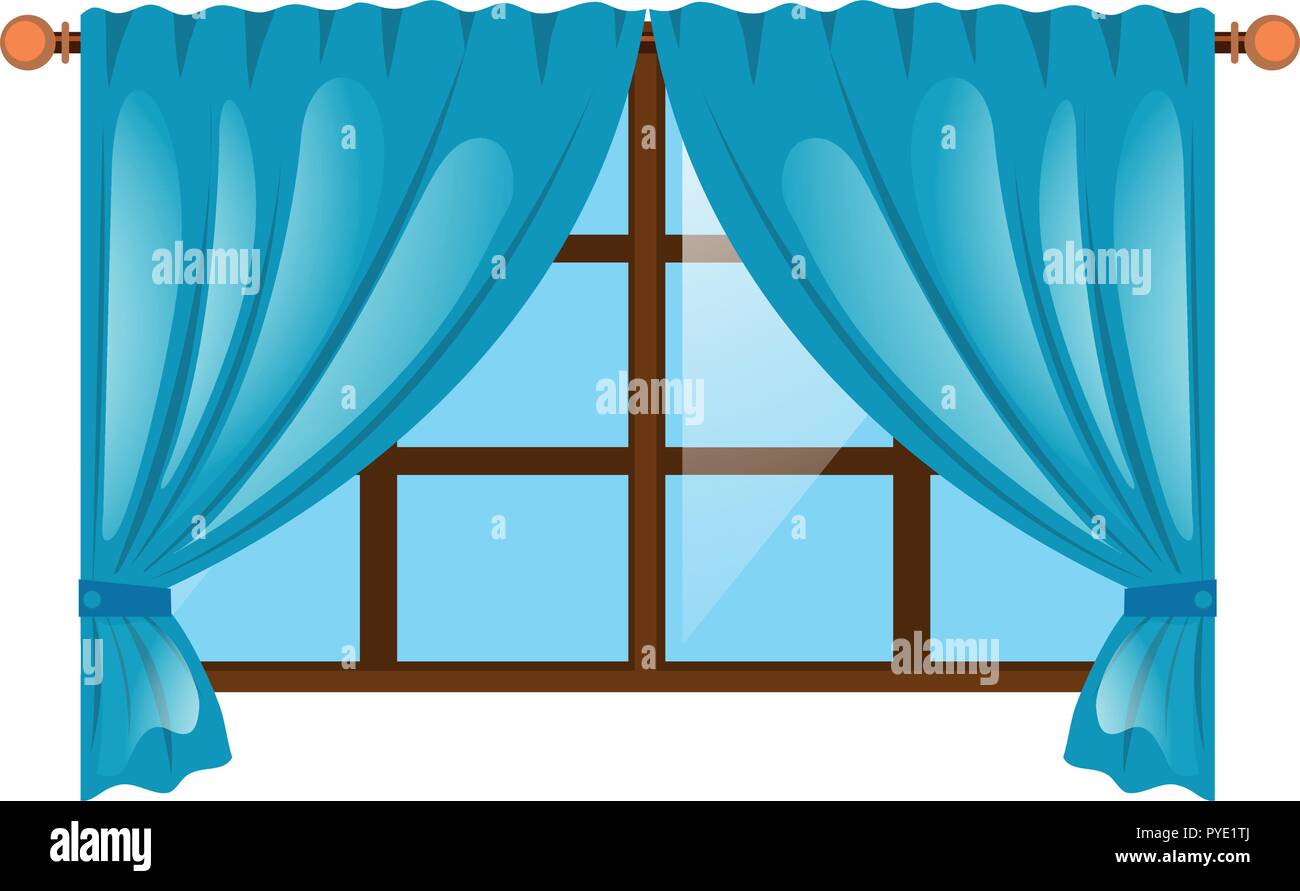 Window with blue curtain illustration Stock Vector Image & Art - Alamy