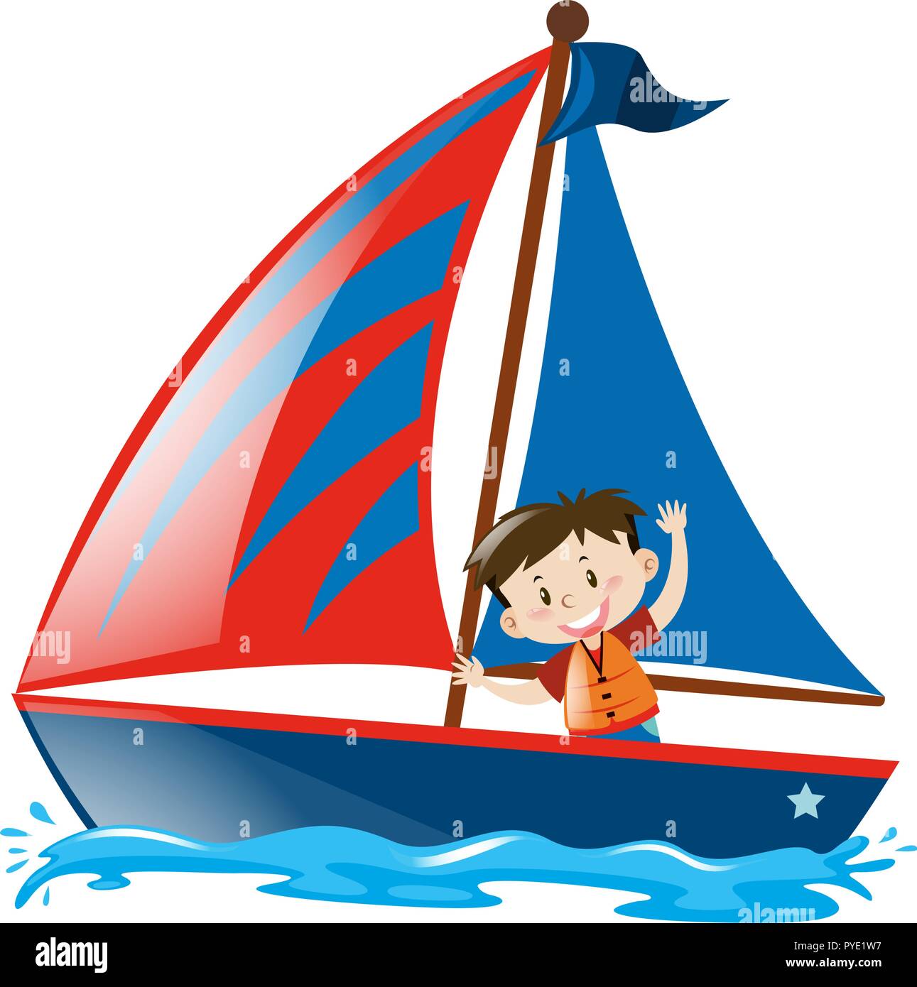 Boy on blue sailboat illustration Stock Vector Image & Art - Alamy