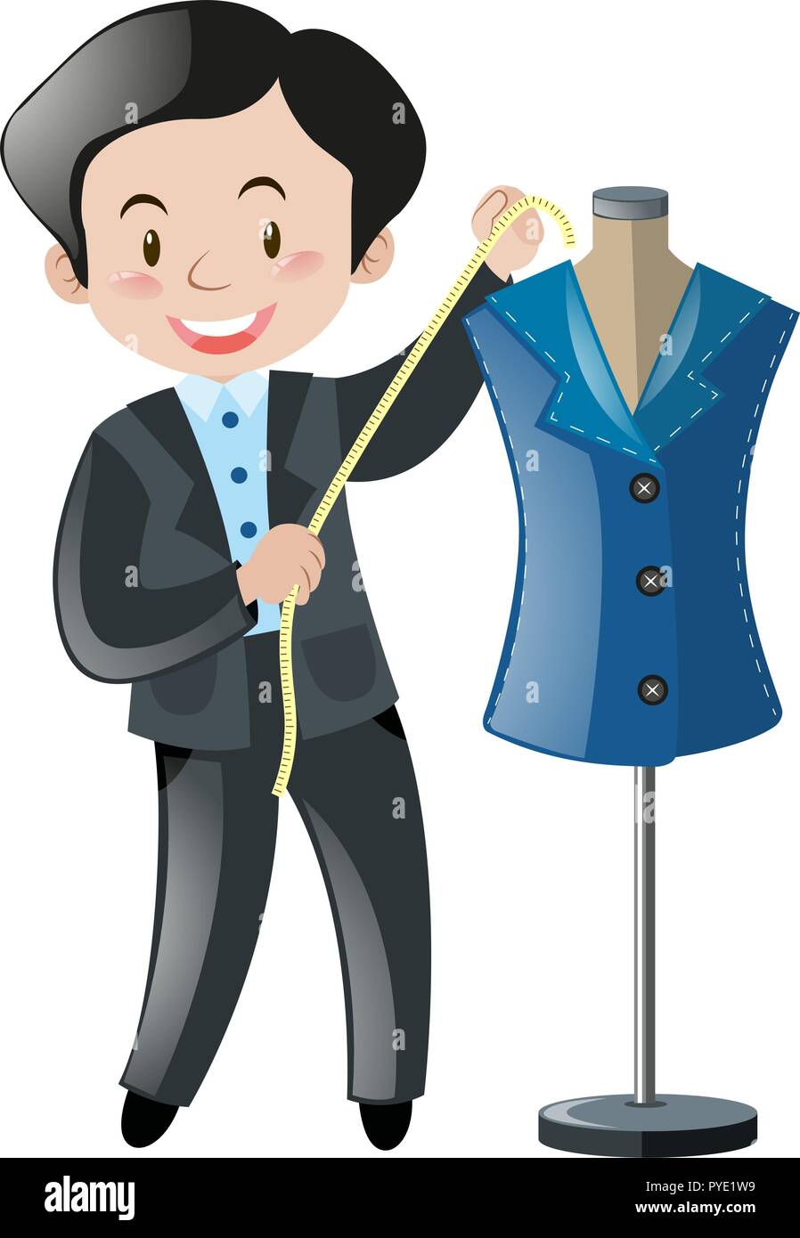 Male tailer with measuring tape illustration Stock Vector Image & Art ...