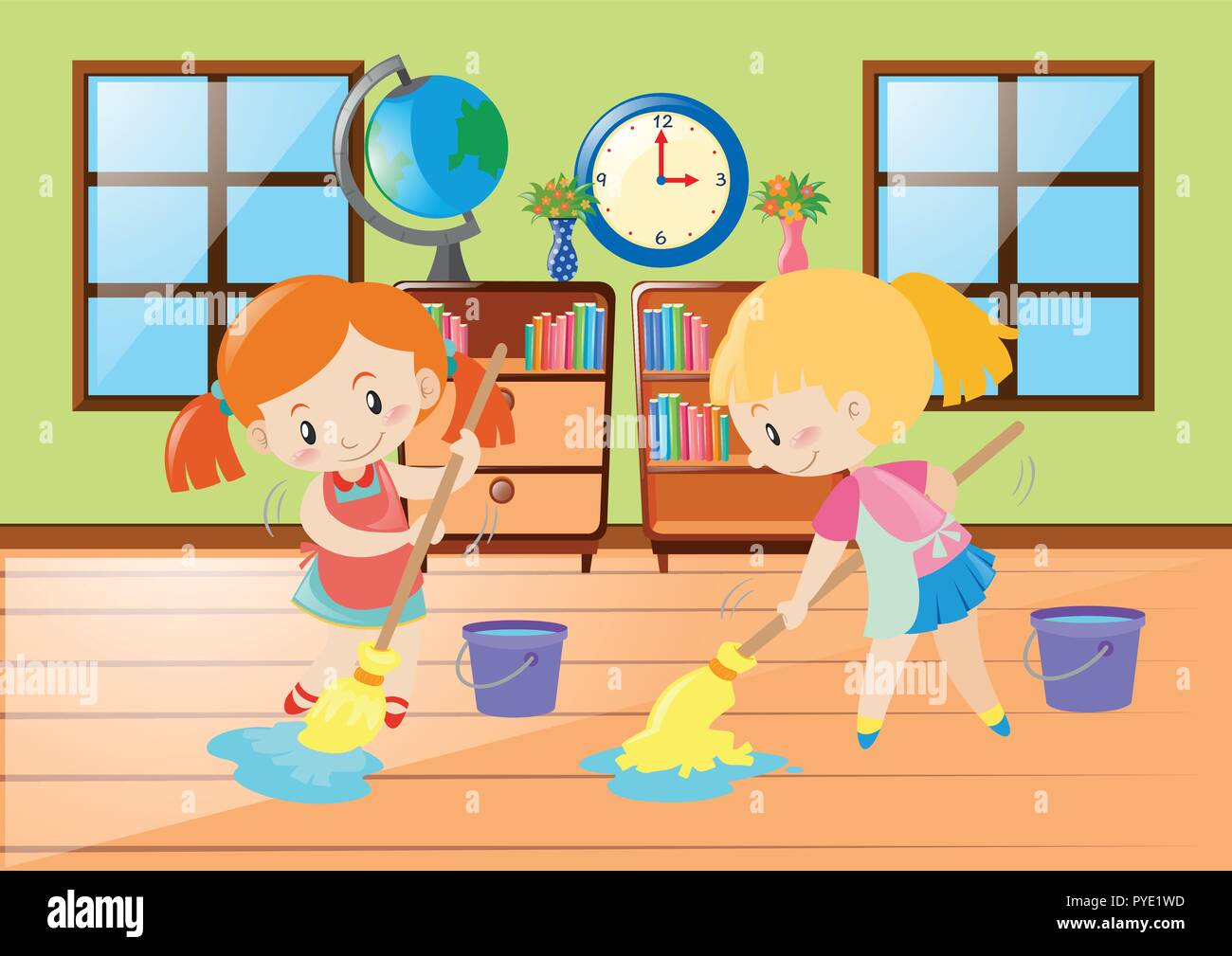 Two girls cleaning room illustration Stock Vector Image & Art - Alamy
