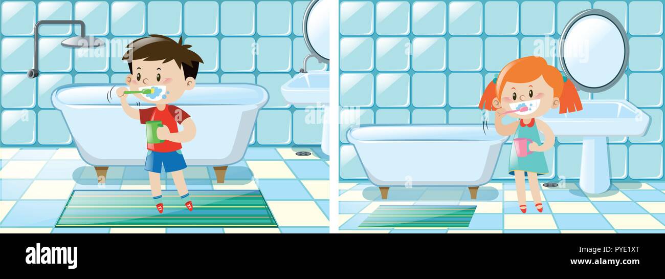 Child Brushing Teeth Clipart