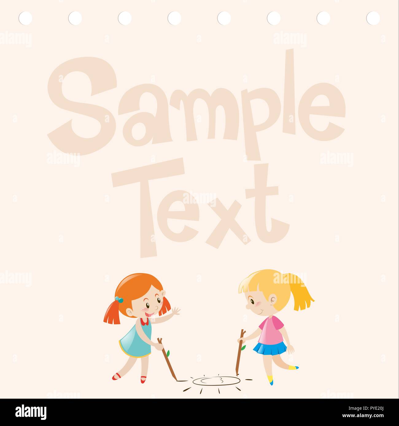 Paper design with two girls drawing on floor illustration Stock Vector ...