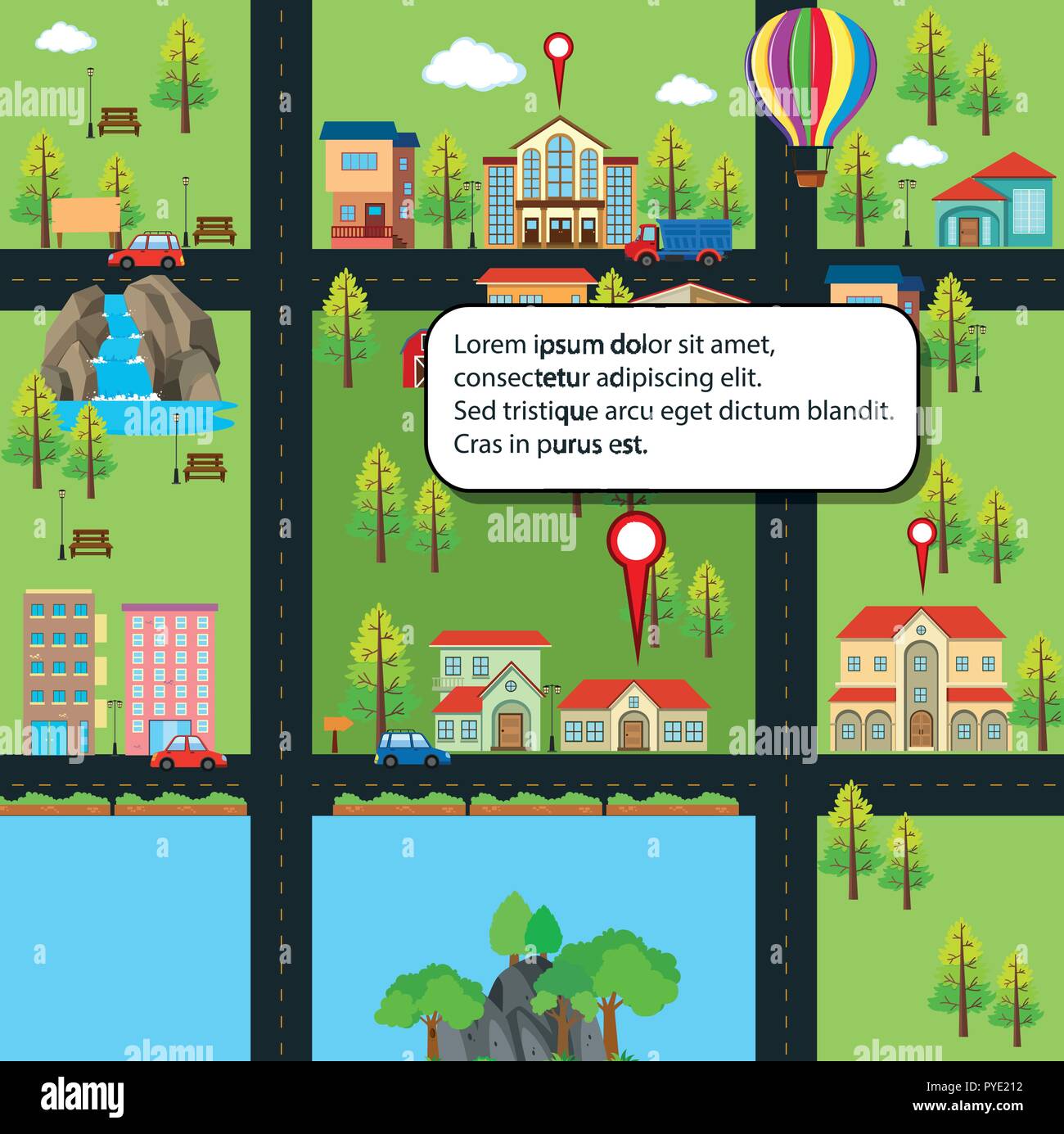 City map with houses and roads illustration Stock Vector Image & Art ...