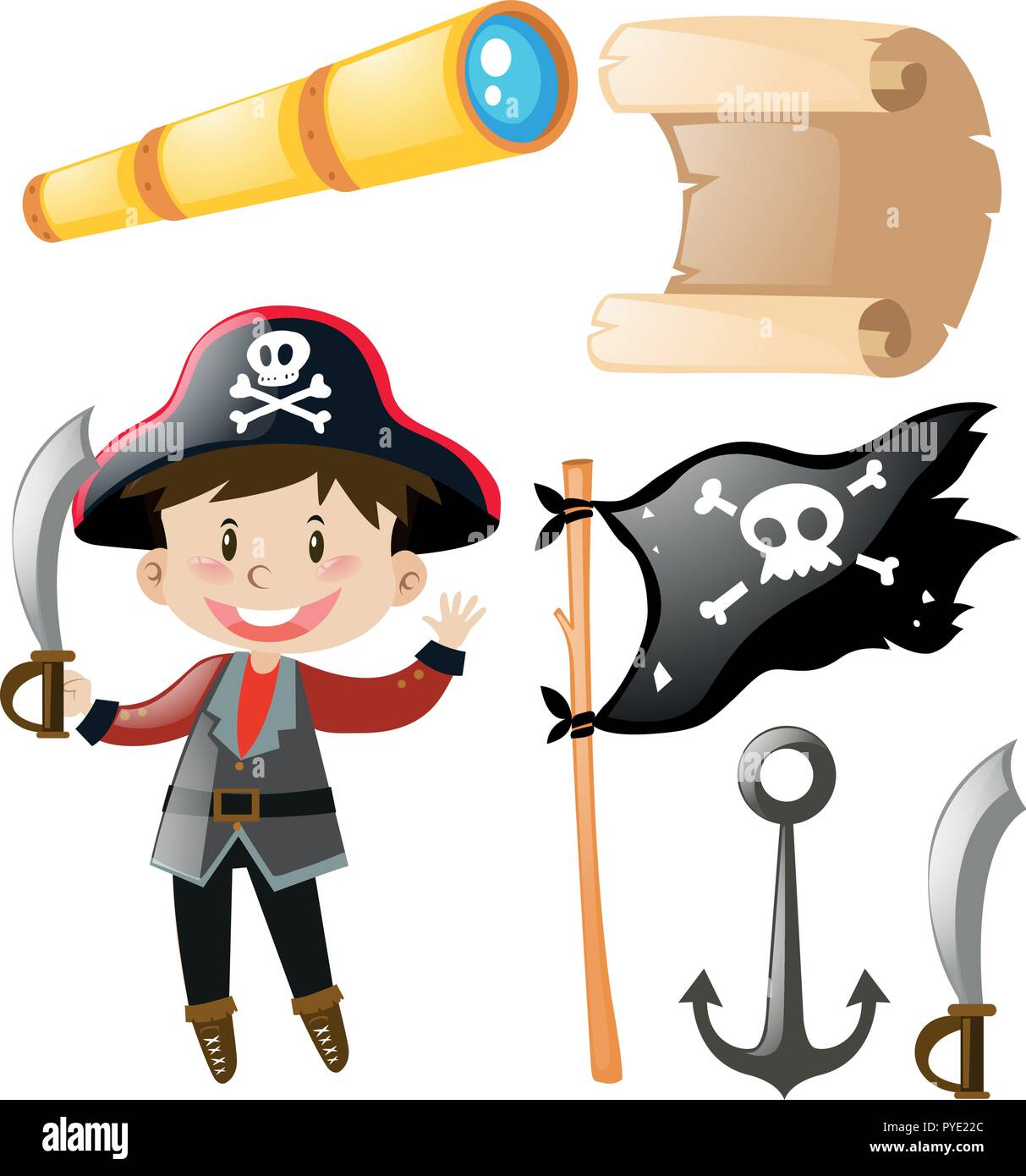 Pirate and pirate elements set illustration Stock Vector Image & Art ...