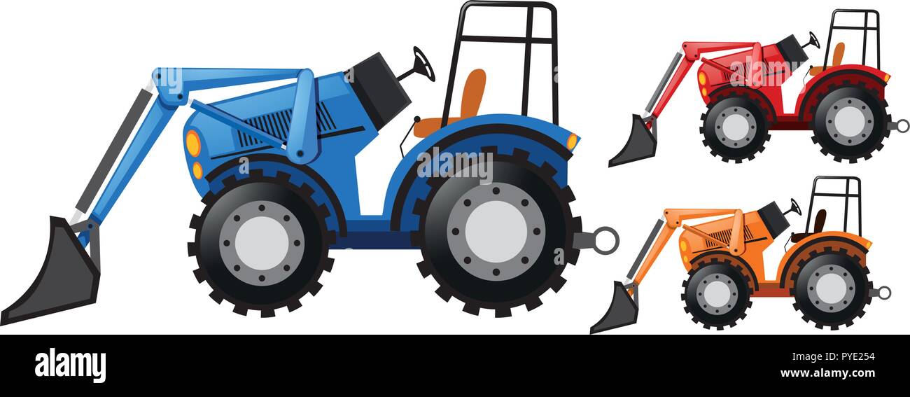 Three tractors in three colors illustration Stock Vector Image & Art ...