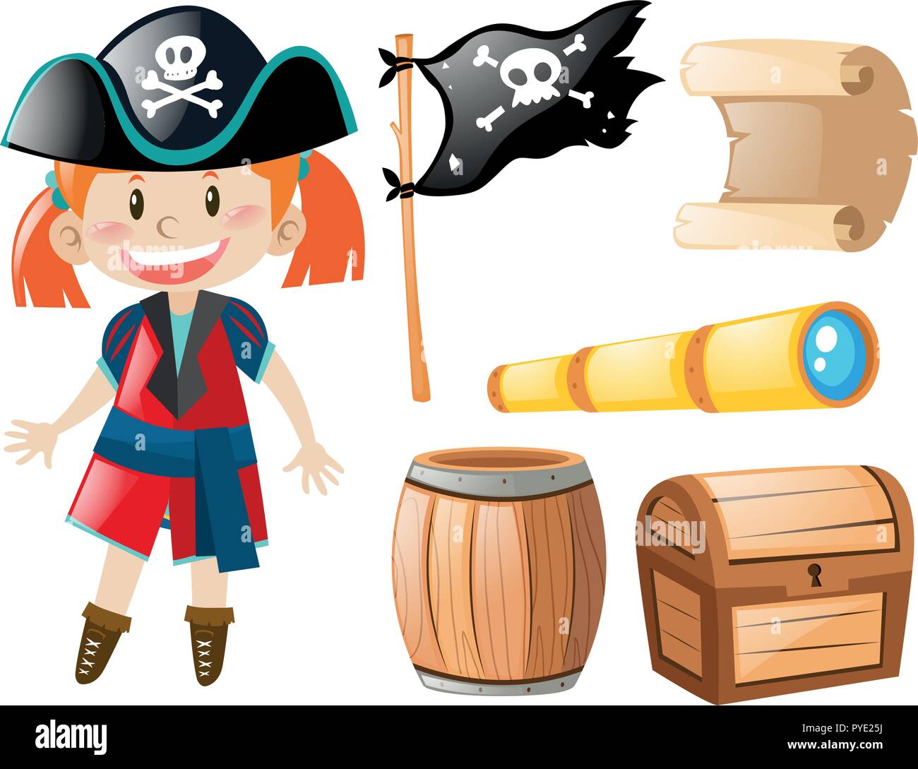 Girl in pirate costume and pirate elements illustration Stock Vector ...