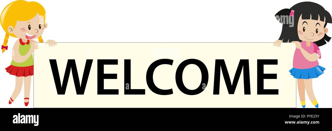 Two girls holding welcome sign illustration Stock Vector Image & Art ...