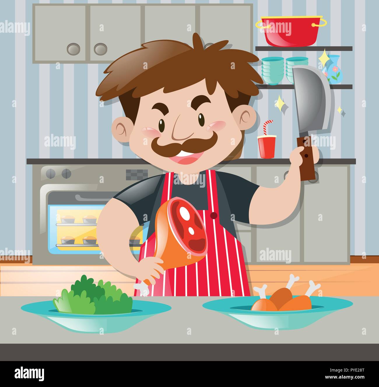 Chef preparing food in kitchen illustration Stock Vector Image & Art ...