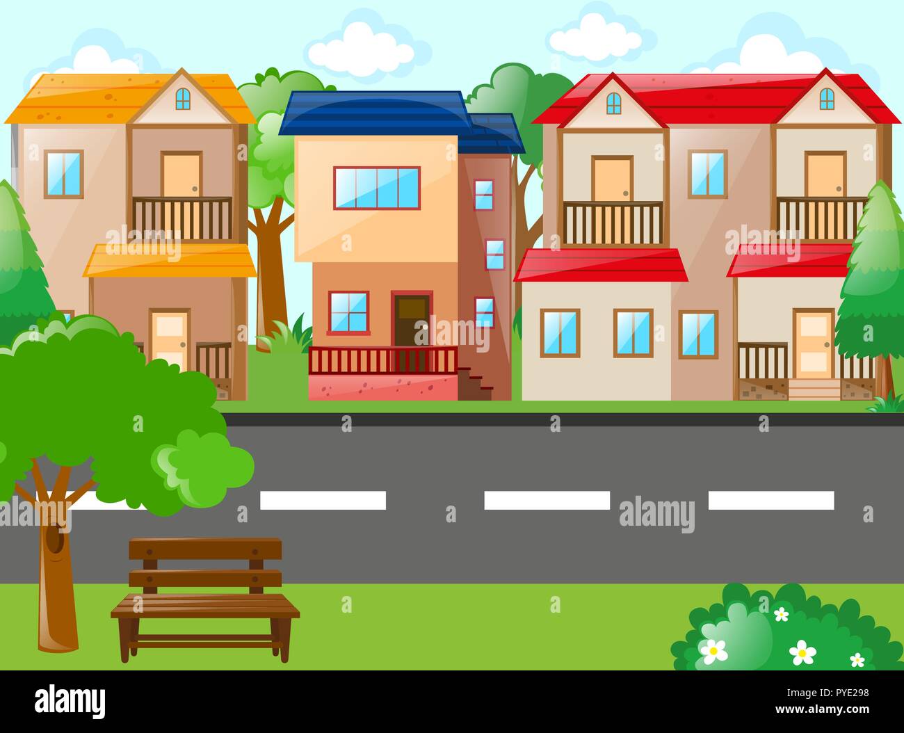 Scene with houses and road illustration Stock Vector Image & Art - Alamy