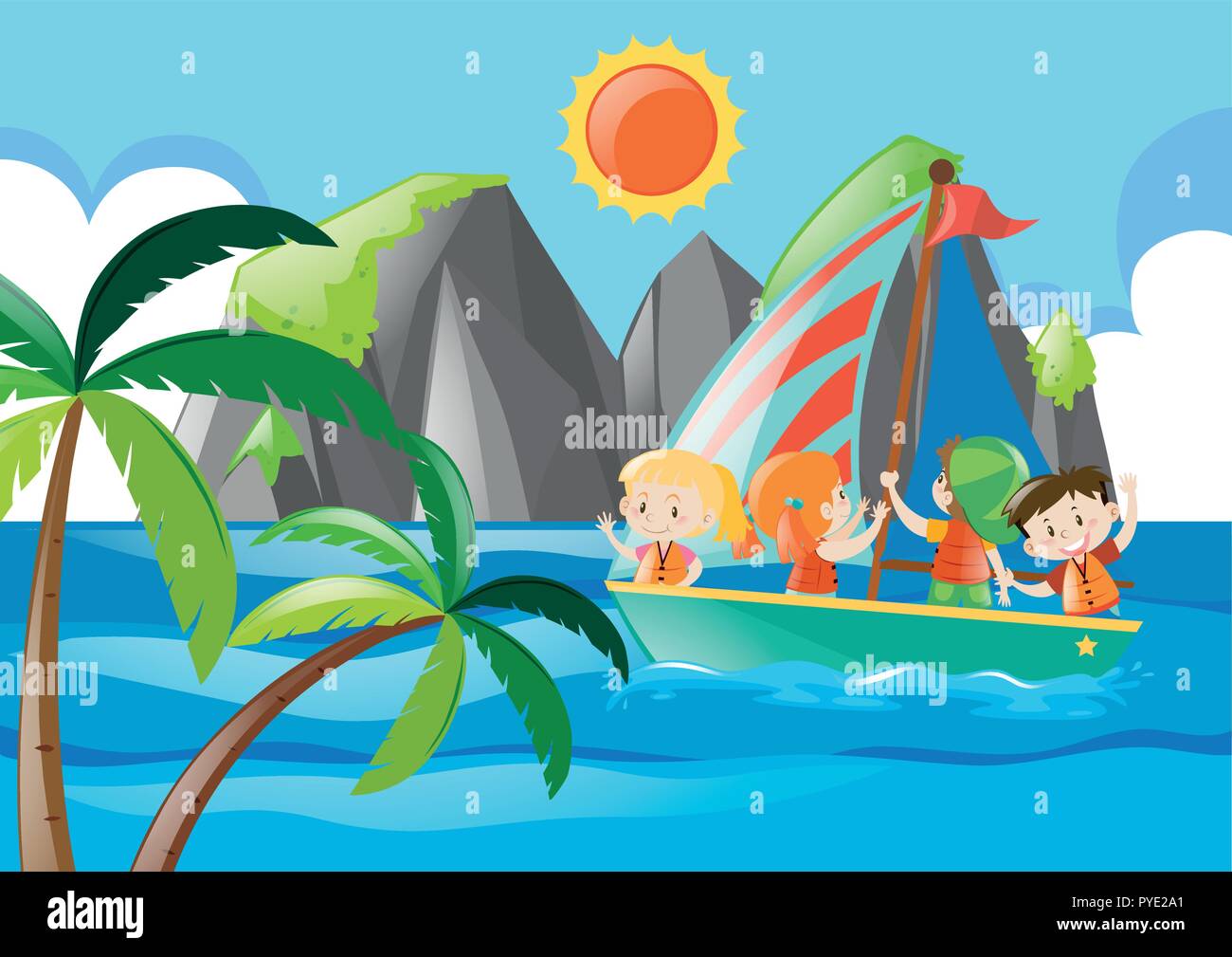 Kids sailing in the ocean illustration Stock Vector Image & Art - Alamy
