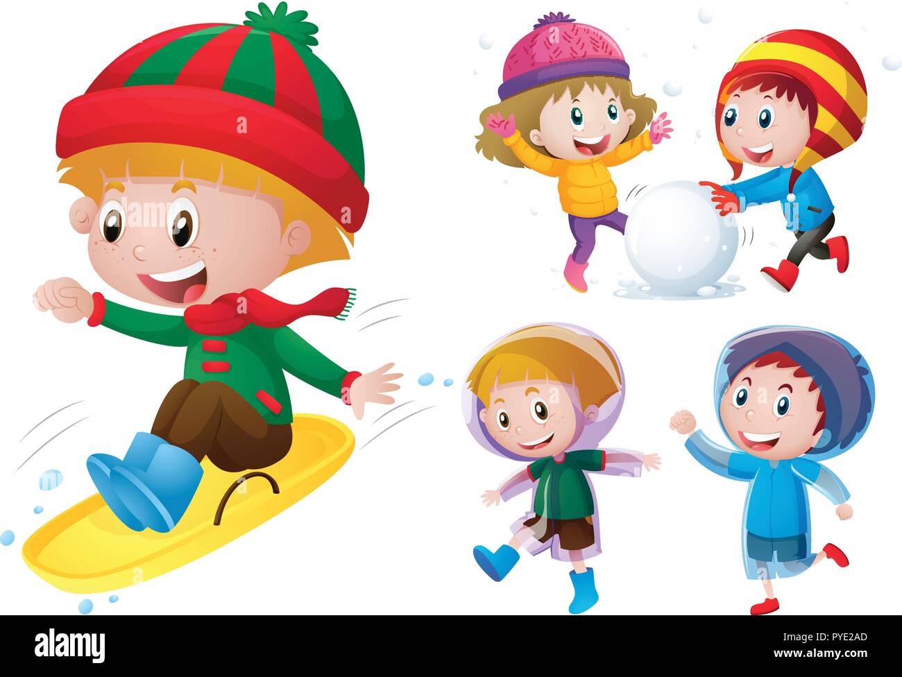 Kids Playing In Snow Clipart