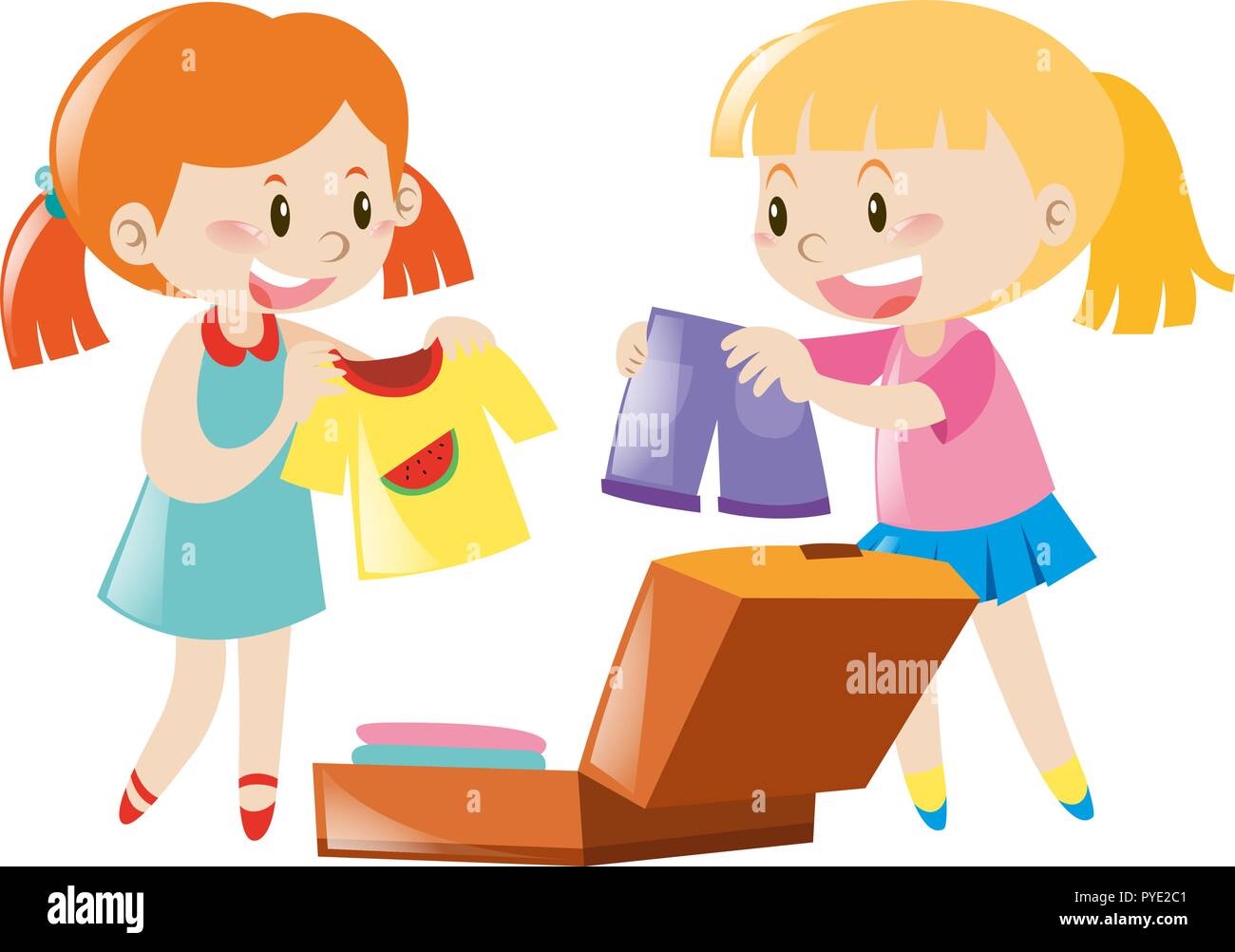 Two girls packing suitcase illustration Stock Vector Image & Art - Alamy