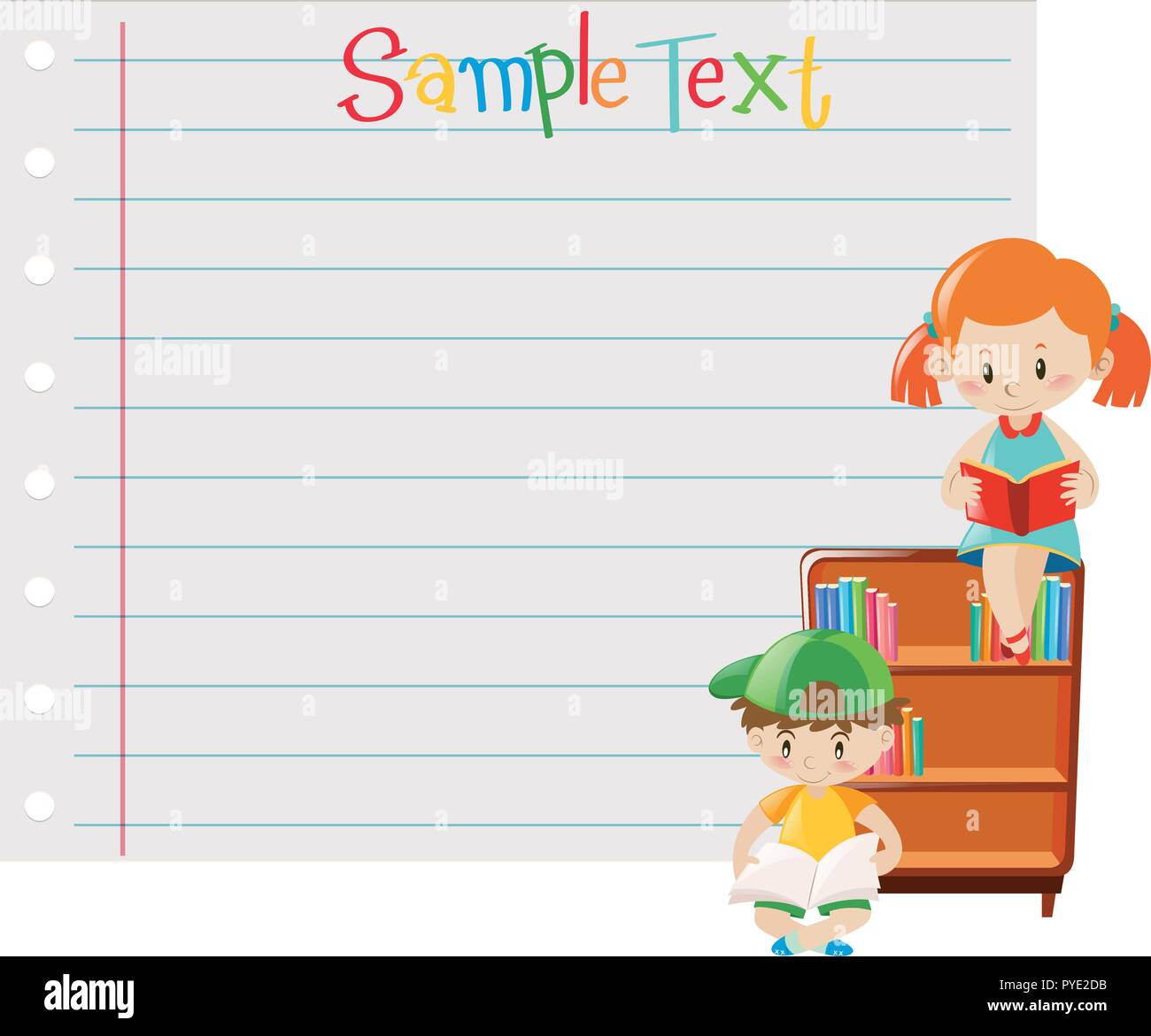 Paper template with kids reading books illustration Stock Vector Image ...