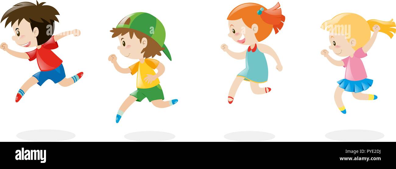 Four children running around illustration Stock Vector Image & Art - Alamy