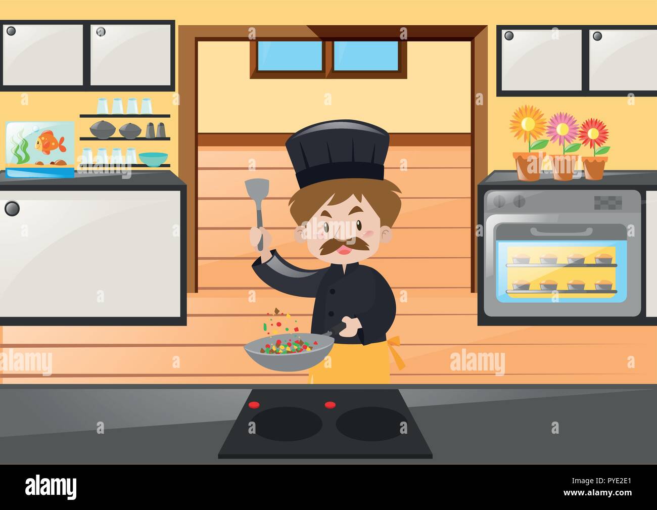 Chef cooking in the kitchen illustration Stock Vector Image & Art - Alamy