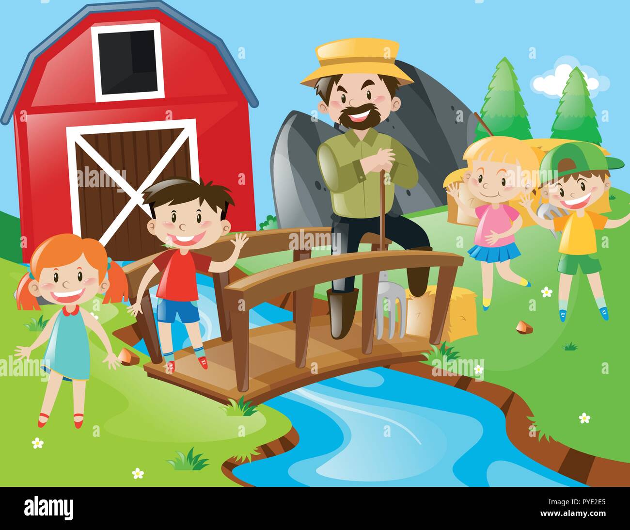 Farmer and children at the field illustration Stock Vector Image & Art ...