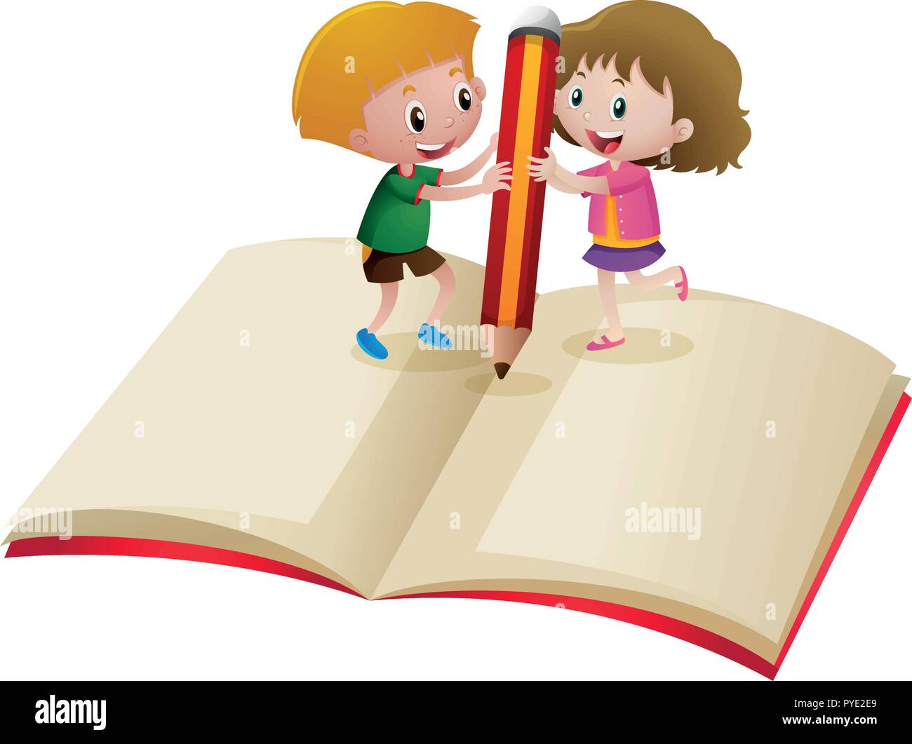 Kids writing with giant pencil illustration Stock Vector Image & Art ...