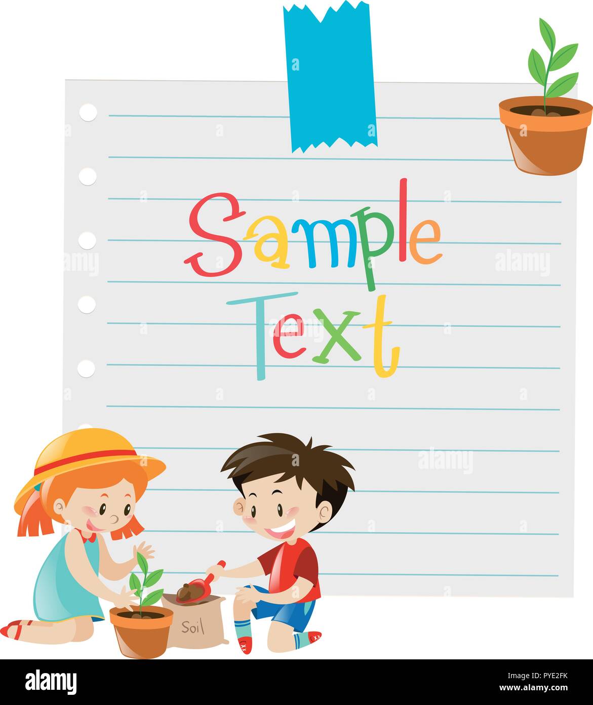 Paper template with kids planting tree illustration Stock Vector Image ...