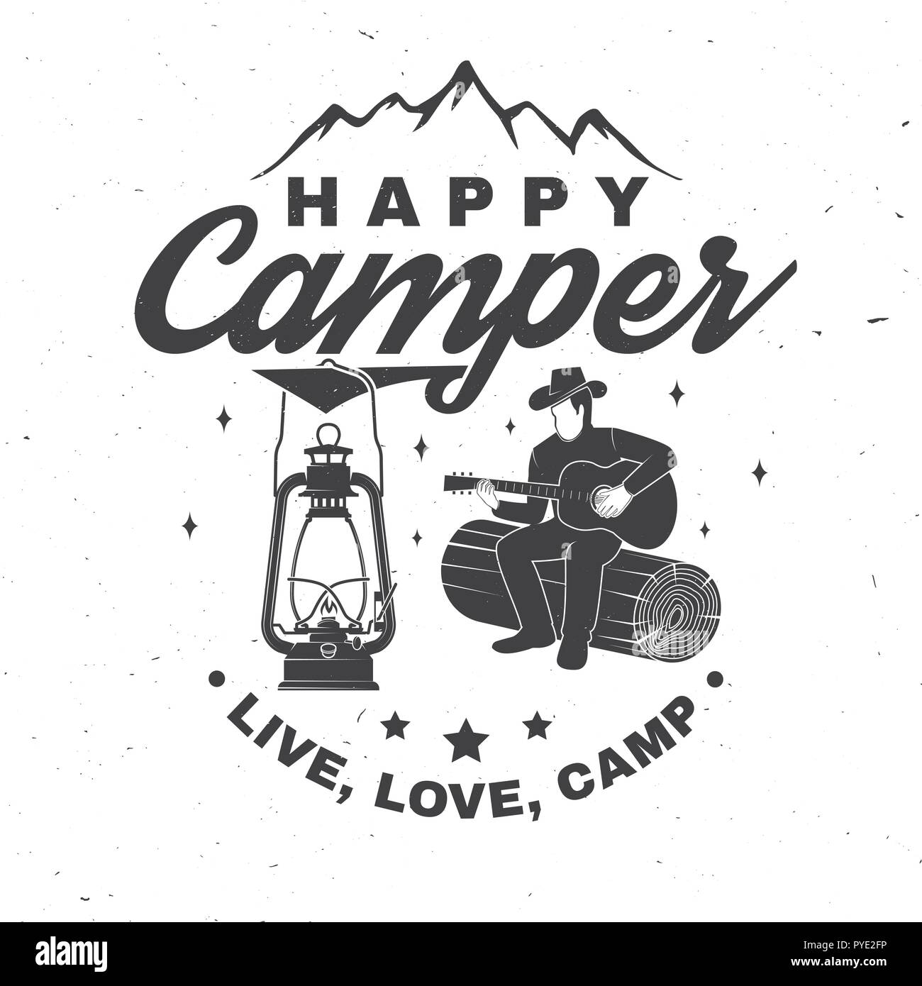 Happy camper. Vector illustration. Concept for shirt or logo, print, stamp or tee. Vintage ...