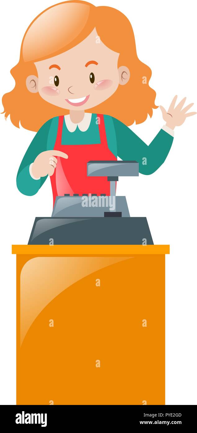 Female clerk working on desk illustration Stock Vector Image & Art - Alamy