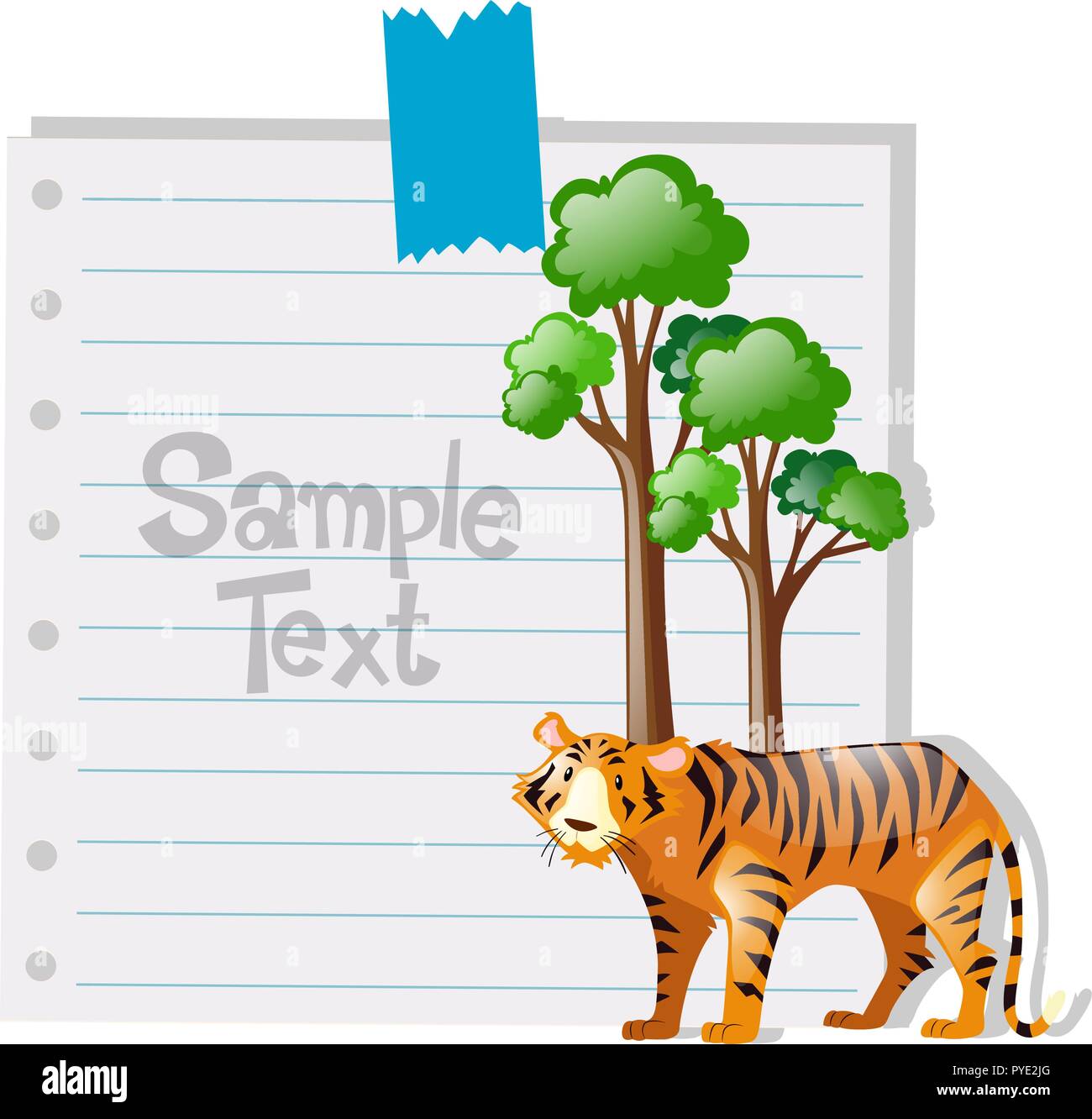 Paper template with tiger and tree illustration Stock Vector Image ...
