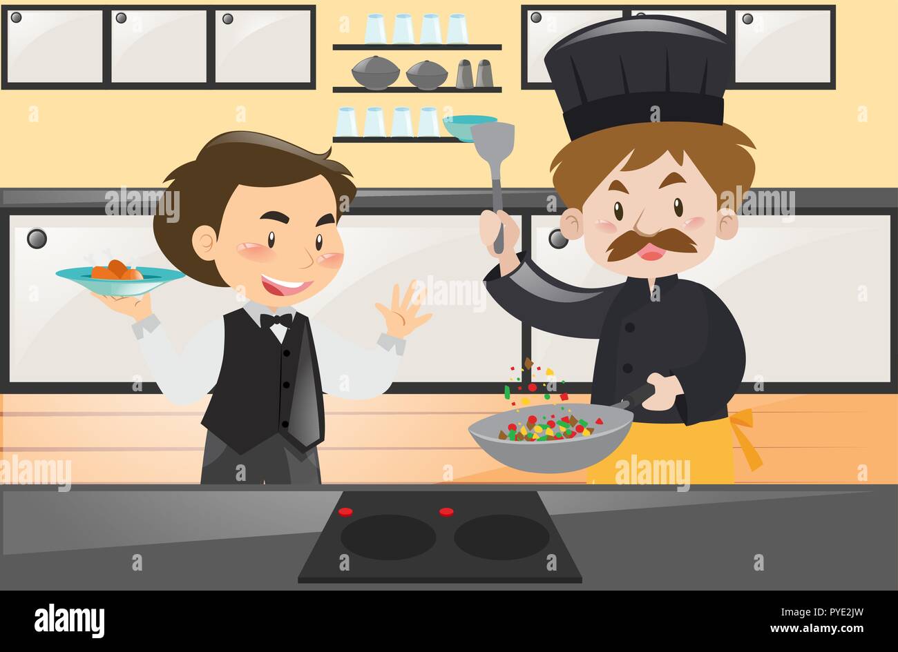 Chef and waiter in the kitchen illustration Stock Vector Image & Art ...
