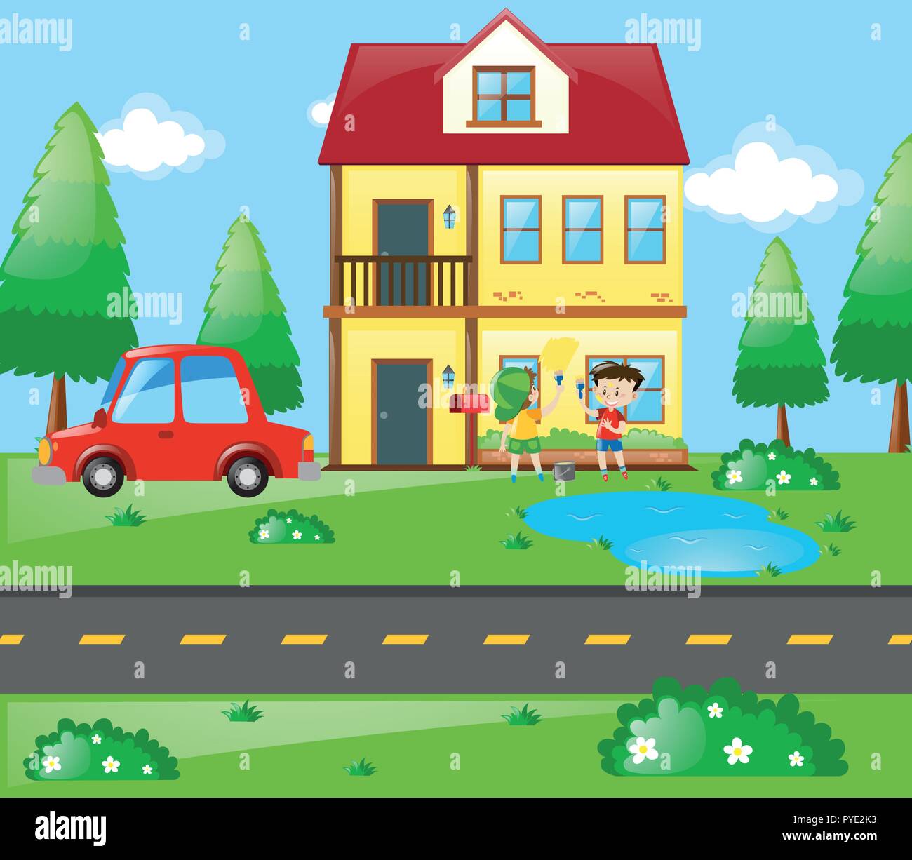 Two boys painting house yellow illustration Stock Vector Image & Art ...