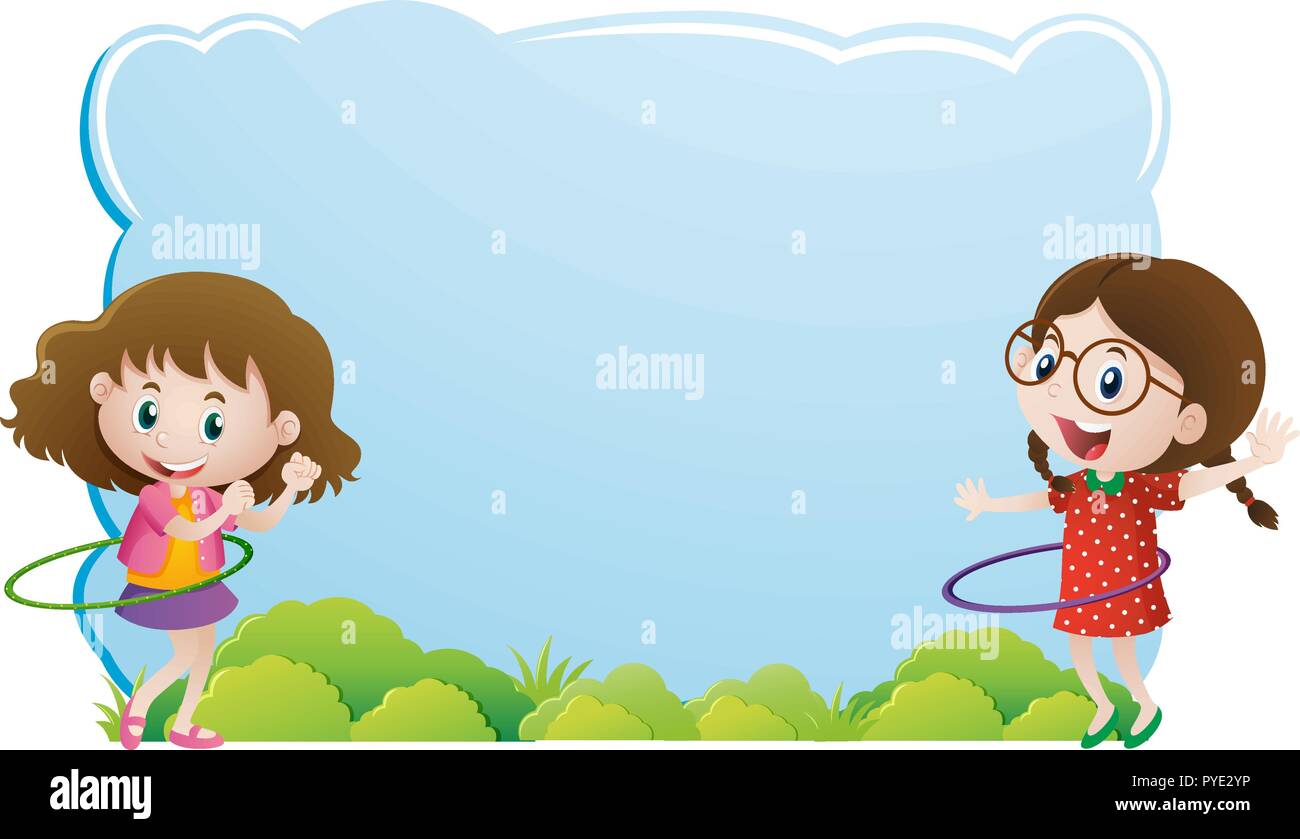 Border template with girls playing hulahoop illustration Stock Vector ...