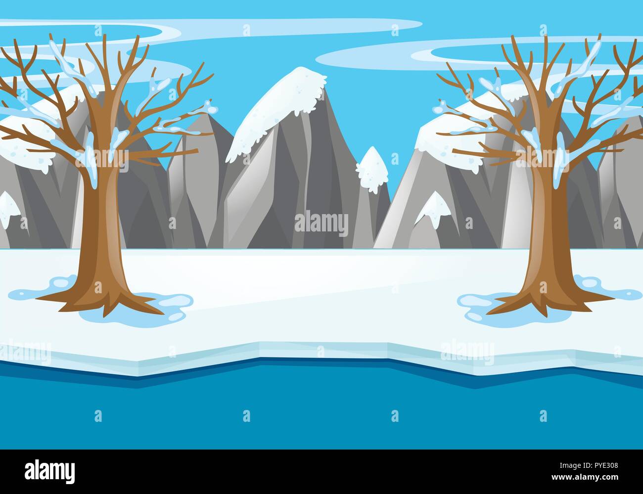 Scene with snow field and river in winter illustration Stock Vector ...