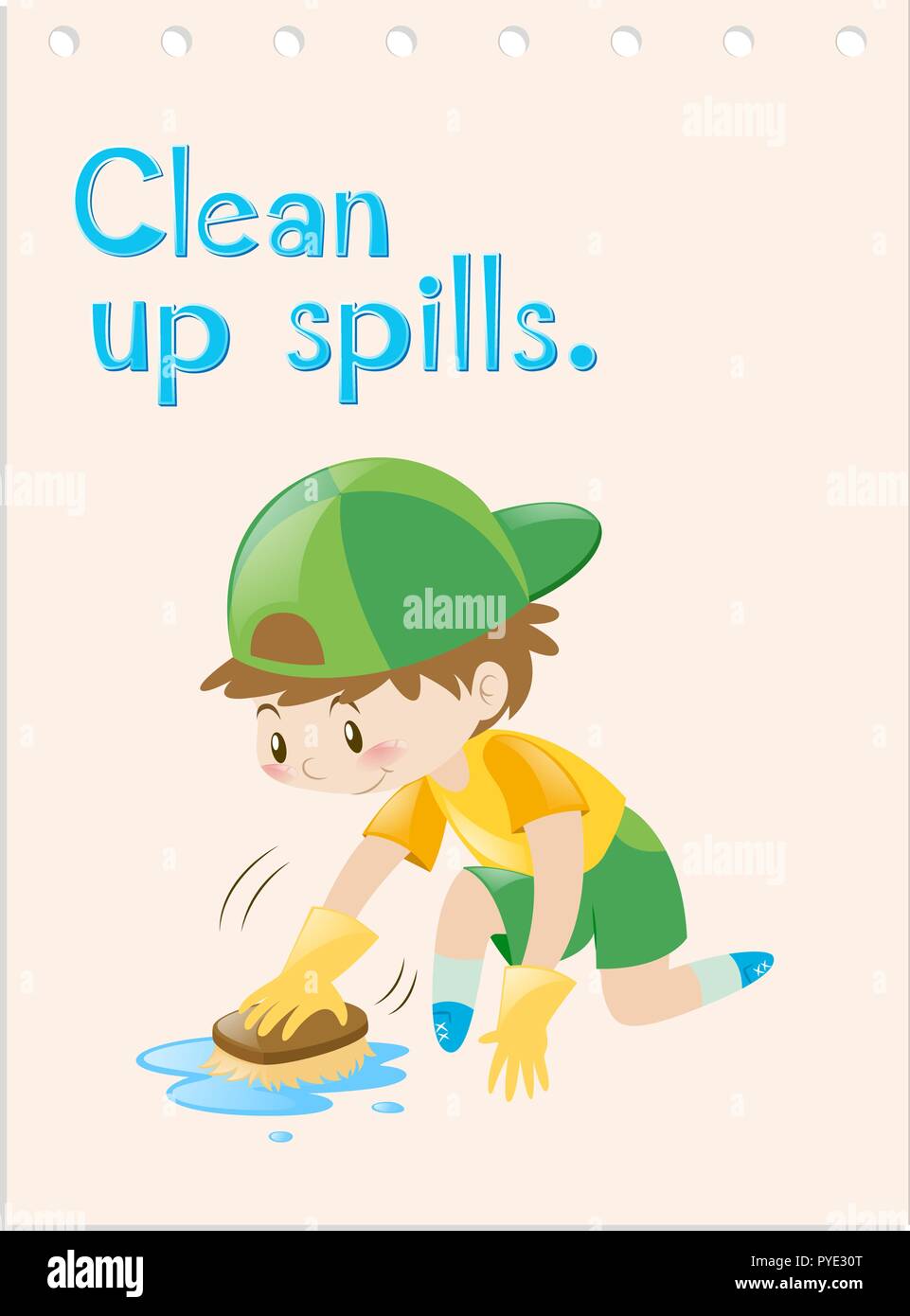 Wordcard with boy cleaning up spills illustration Stock Vector Image ...