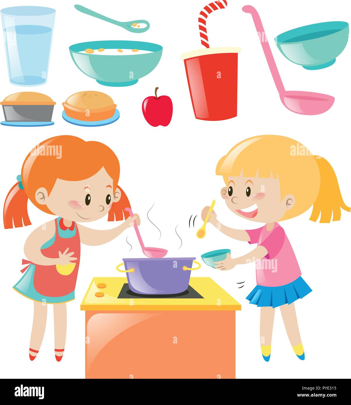 Set of girls cooking and food illustration Stock Vector Image & Art - Alamy