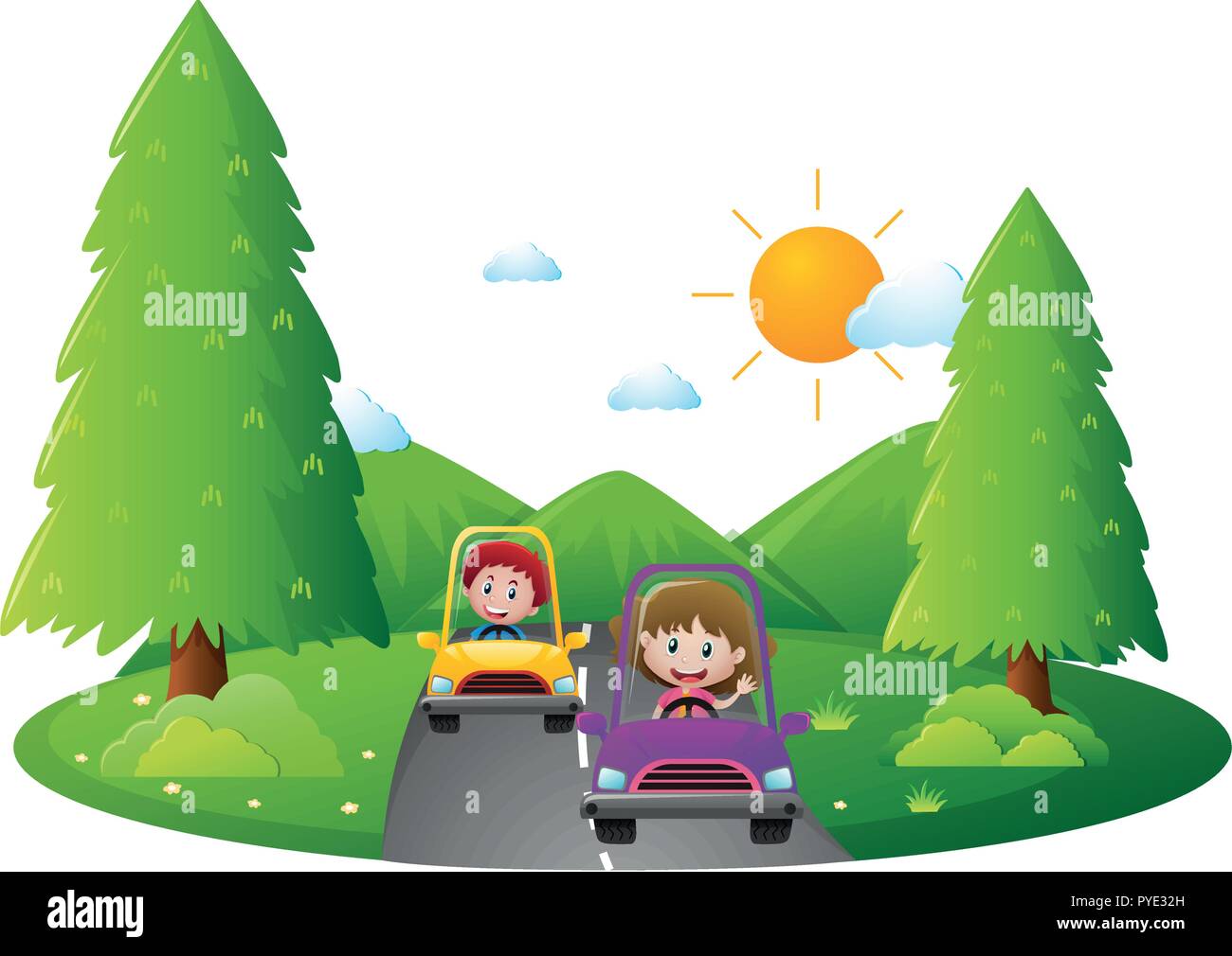 Kids driving on the road illustration Stock Vector Image & Art - Alamy