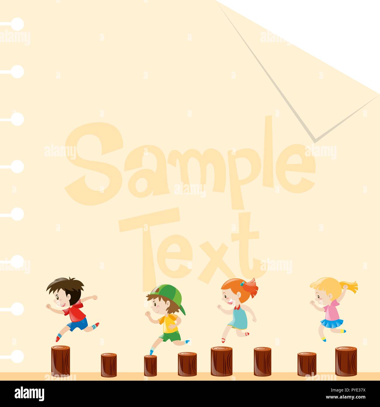 Paper template with children on logs illustration Stock Vector Image ...