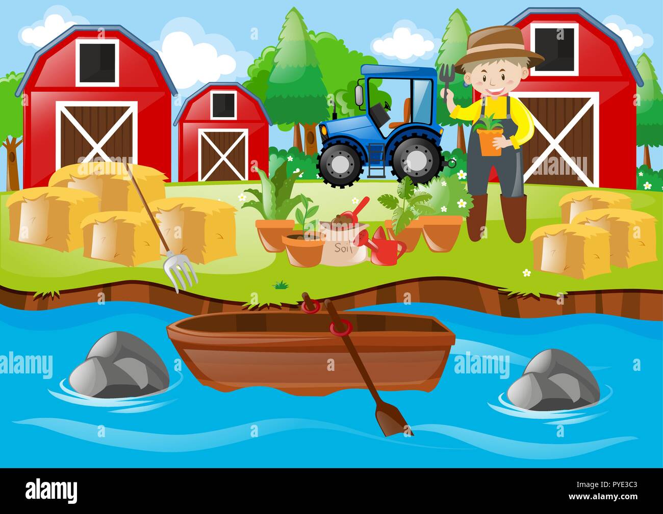 Farmer working in the farm illustration Stock Vector Image & Art - Alamy